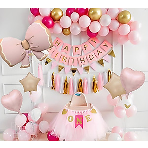 5pcs Retro Pink Matte Retro Pink Bow Balloon Set Aluminum Foil Balloon Matte Soft Coke Sugar Star Balloon Retro Pink Heart Balloon Birthday Baby Shower Graduation Party Balloon Supplies