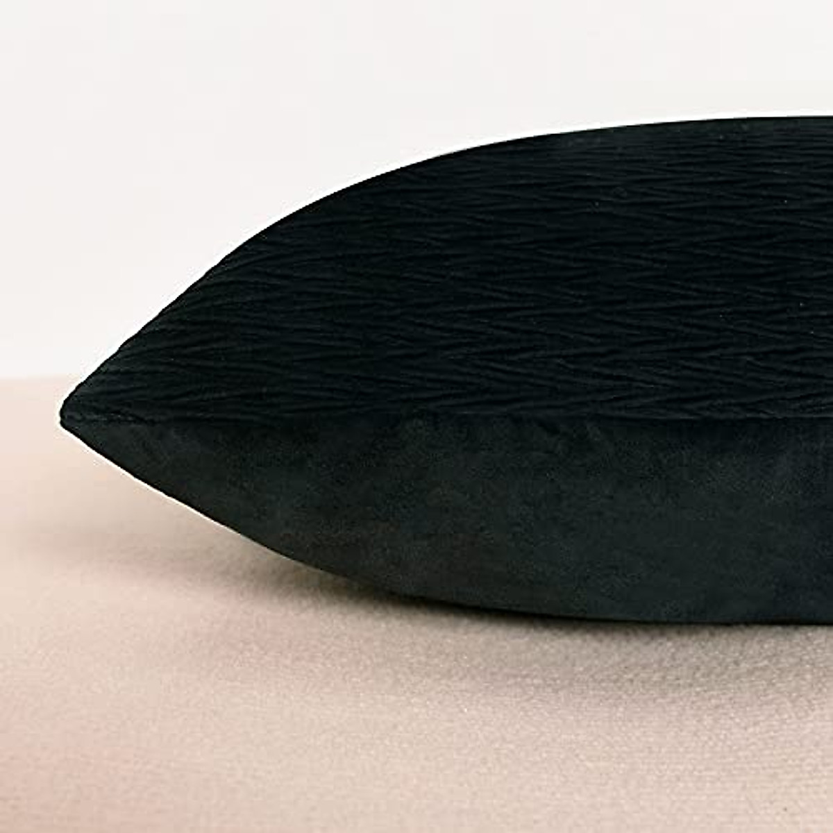 PHF Velvet Wrinkled Throw Pillow Covers, 18"x18", 2 Pack Texture Luxury Home Decorative Cushion Covers for Bed Couch Sofa, Super Soft and Cozy Square Pillowcase Shell, No Filling, Black Green