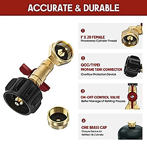 PatioGem Upgraded Propane Refill Adapter for 1 lb. Tanks, 1lb Propane Tank Refill Adapter, Propane Bottle Refill Adapter, 1 Pound Propane Refill Adapter 1lb to 20lb, Small Propane Tank Refill Adapter