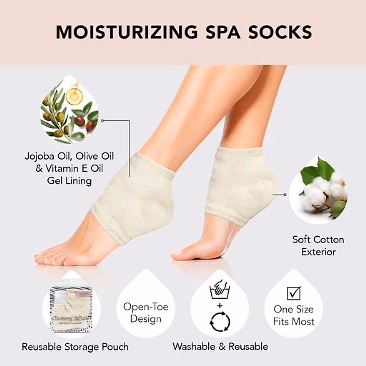 Kitsch Moisturizing Spa Socks - Gel Socks for Cracked Heel Repair | Heel Socks for Dry Cracked Feet | Dry Feet Treatment for Women | Cracked Feet Treatment | Toeless Socks for Women | Foot Care