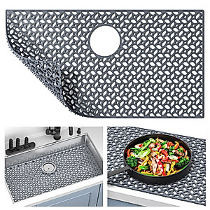 Sink Mat Protector for Kitchen Sink, JUSTOGO 29.5" x 15.6" Silicone Kitchen Sink Protector Grid for Stainless Steel Sink with Rear Drain, Heat Resistant