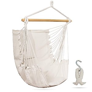 Wise Owl Outfitters Hammock Swing Chair - Boho Cushioned, Swinging, Hanging Chair for Backyard, Bedrooms, Patio, Indoor, Outdoor, Kids & Adults White