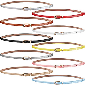 Uoeo Set of 10 Womens Thin Belts Women Skinny PU Leather Belt Adjustable Thin Waist Belt