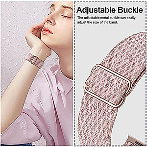 Swhatty Stretchy Nylon Solo Loop Bands Compatible with Apple Watch 41mm 40mm 38mm, Adjustable Braided Sport Elastics Women Men Strap for iWatch Series 8 7 6 5 4 3 2 1 SE (Black, Rose pink, Cream)