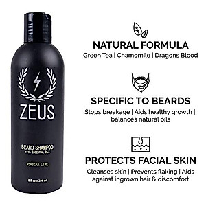 ZEUS Deluxe Beard Wash & Care Set – With Beard Wash, Refined Beard Oil & Palm Beard Brush (Verbena Lime)