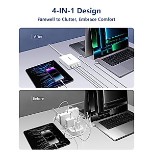 ZeitNah 240W USB C Charger, GaN 4-Port Fast Charger(140W/100W USB C Charging Ports) for MacBook Pro/Air, iPhone, iPad, Galaxy, Apple Watch, and More, (140W USB C to C Cable is Included)