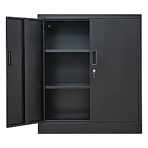 CJF Metal Storage Cabinets with Shelves and Doors, Steel Locking Cabinet for Home Office, Garage, Utility Room and Basement, 36.2" H x 31.5" W x 15.7" D (Black)