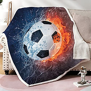 Sviuse Soccer Blanket Sports Ball Throw Blanket Blue Flame Teens' Soccer Fans Soft Cozy Football Blanket for Boys Men Sofa Travel Living Room Bedroom (50"X60", Soccer)