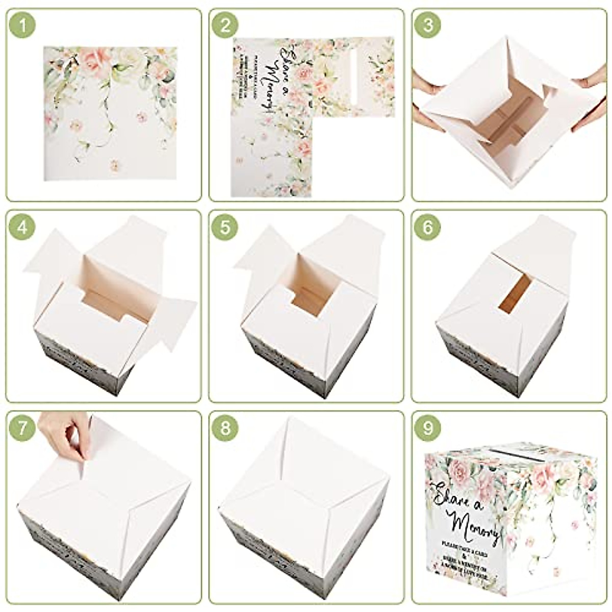 Tatuo 50 Pcs Greenery Share a Memory Cards for Collections of Life, Memory Cards Box Guest Card Ideas Pink Flower Box for Funeral Graduation Wedding Bridal Shower Birthday Anniversary Retirement