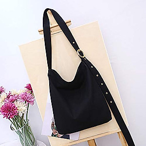 Canvas Crossbody Bag Casual Handbags Work Travel Bag Hobo Bag Shoulder Tote Purse Shopping Bag For Women Girls（Black）