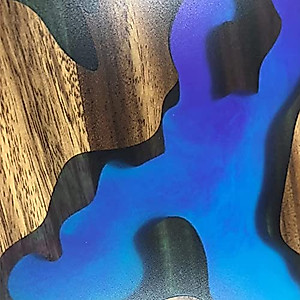 Aurtem Modern Round Coffee Table with Blue Epoxy Home Furniture Household Essential Coffee Table Sturdy Wooden, Resin Console Table Accent Piece for Your Living Room and Office (24''X24'')