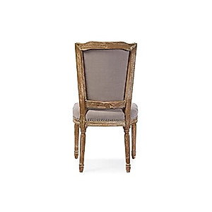 Baxton Studio Estelle Shabby Chic Rustic French Country Cottage Weathered Oak Linen Button Tufted Upholstered Dining Chair, Medium, Beige