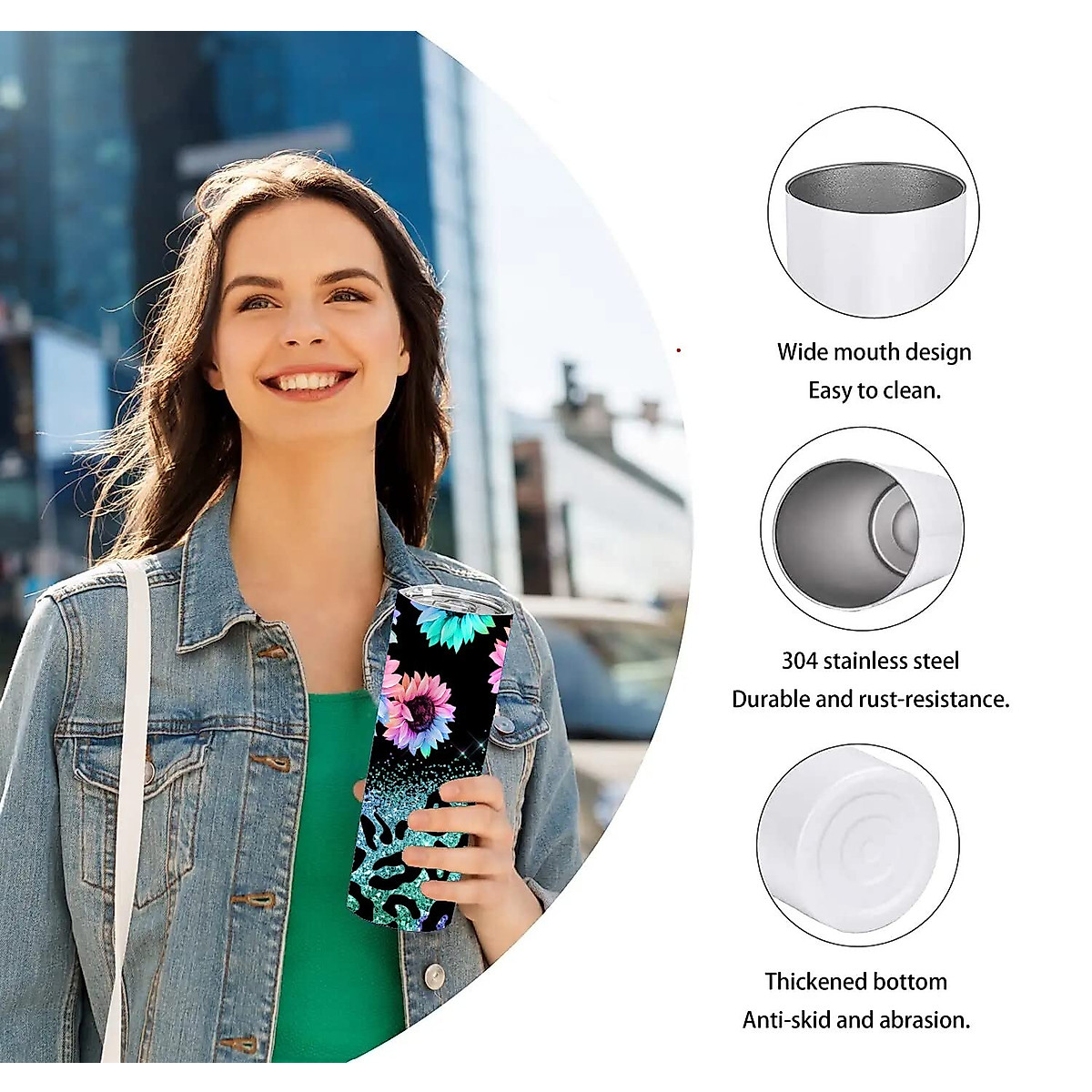 ATHAND Birthday Gifts for Women Girl Friends Her, 20 oz Sunflower Gifts Coffee Mug with Lid, Inspirational Insulated Skinny Tumblers, Cool Leopard Travel Mug for Women (Pack of 1)