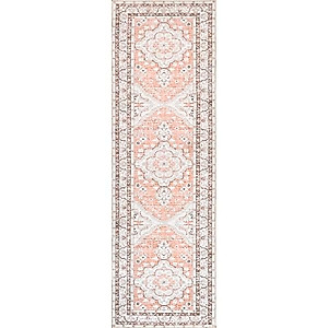 nuLOOM Tracie Machine Washable Floral Medallion Ultra Thin Runner Rug, 2' 6" x 8', Peach