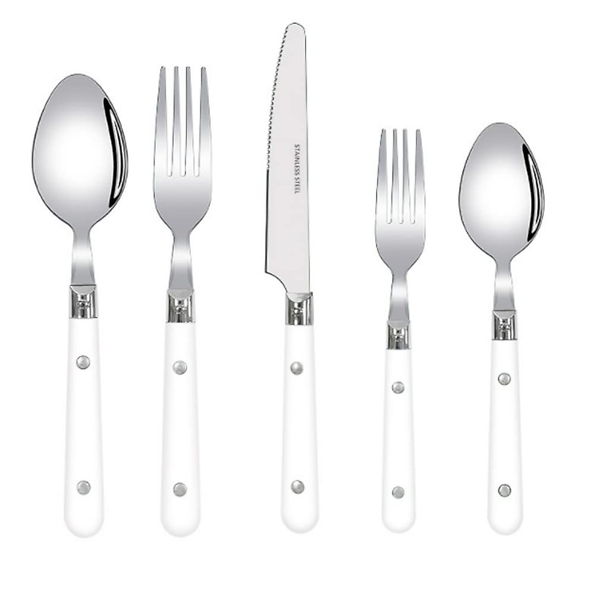 20-Piece Set-304 Thickened Stainless Steel Silverware Cutlery Set Steak Knife And Fork Spoon Dessert Tea Spoon Fruit Fork (White)