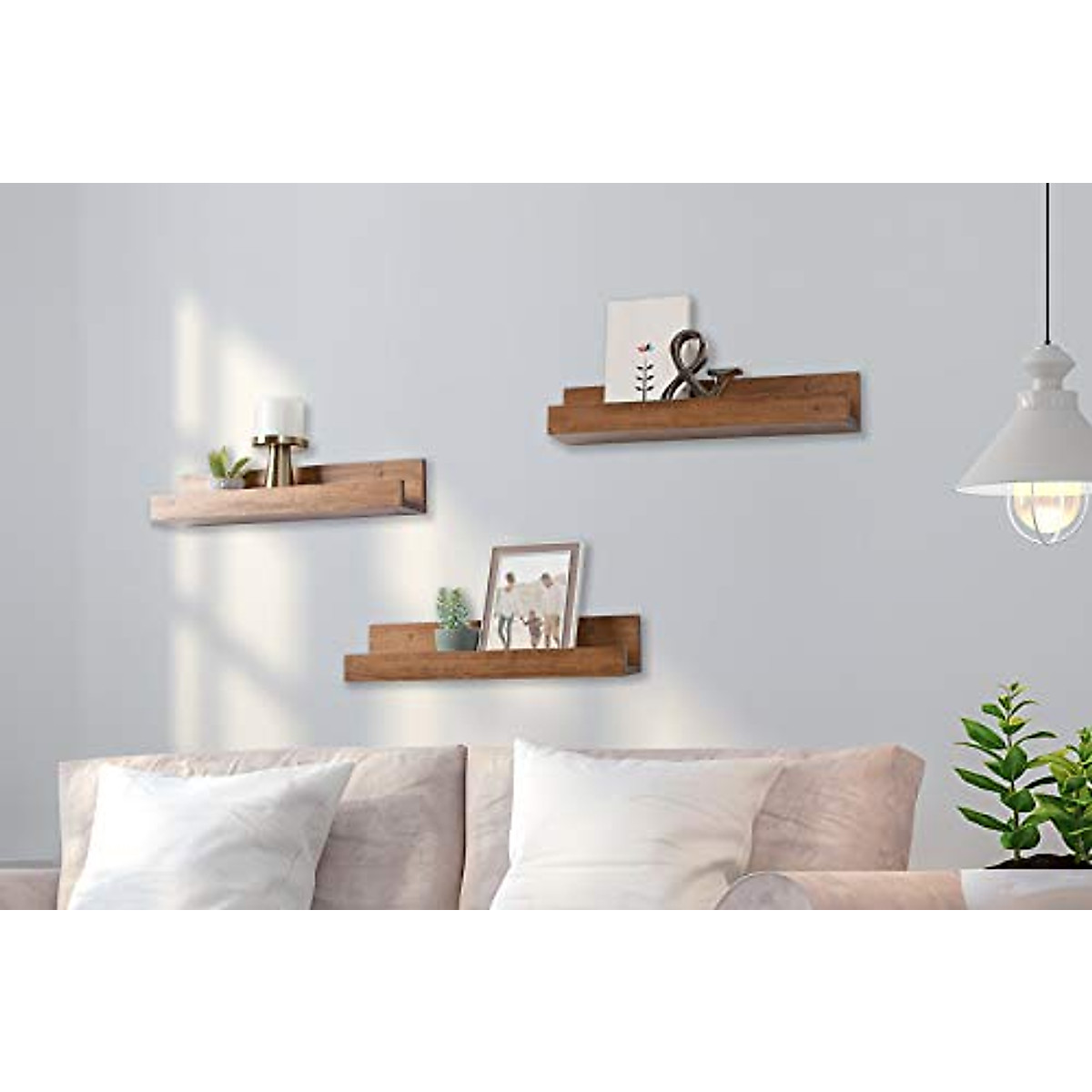 Kate and Laurel Levie Wooden Picture Ledge Wall Shelf Set, 3 Piece-18, Rustic Brown