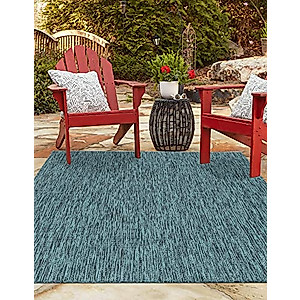 Rugs.com Outdoor Solid Collection Rug – 4' x 6' Teal Flatweave Rug Perfect for Entryways, Kitchens, Breakfast Nooks, Accent Pieces