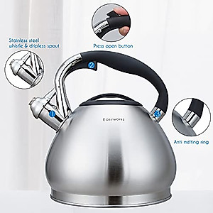 Easyworkz Whistling Stovetop Tea Kettle Food Grade Stainless Steel Hot Water Tea Pot With Loud Whistle,3.1 Quart(3.0l)