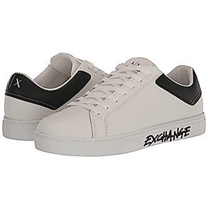 A|X Armani Exchange Men's Updated Leather Sidewall Logo Sneaker, Op.White+Black, 11
