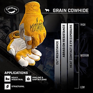 Caiman Genuine Top Cow Grain Leather Velcro� RevolutionTM Gloves (Large/Yellow)