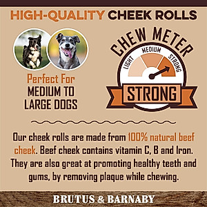 Premium Beef Cheek Rolls for Dogs 5-7" - (3-Pack) Long Lasting, Safe & Natural Rawhide Alternative Chews, Ideal for Large Dogs & Aggressive Chewers, Supports Dental Health & Digestion