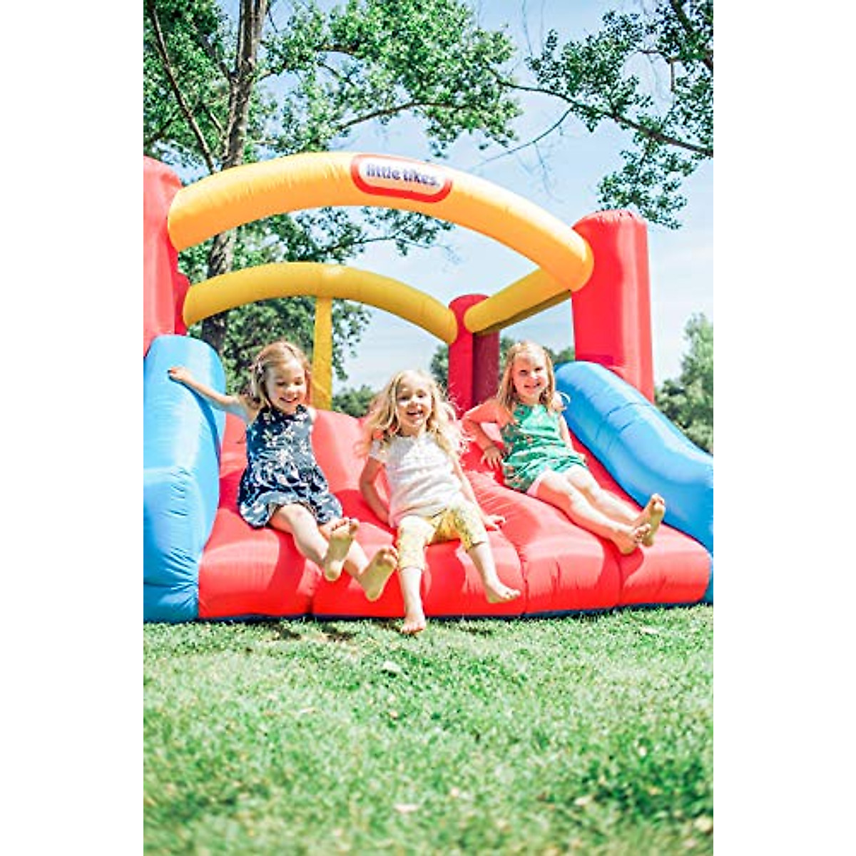Little Tikes Jump 'n Slide Inflatable Bouncer Includes Heavy Duty Blower With GFCI, Stakes, Repair Patches, And Storage Bag, for Kids Ages 3-8 Years