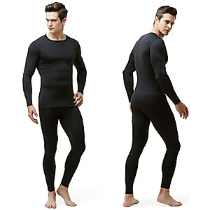 TSLA Men's Thermal Underwear Set, Microfiber Soft Fleece Lined Long Johns, Winter Warm Base Layer Top & Bottom, Soft Micro Fleece Black, Medium