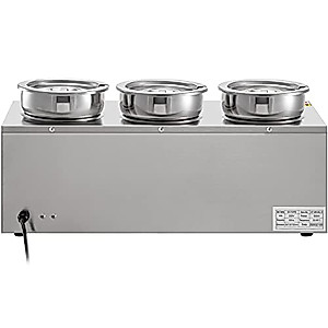 VEVOR 110V Commercial Food Warmer 12.6 Qt Capacity, 800W Electric Soup Warmer Adjustable Temp.86-185℉, Stainless Steel Countertop Soup Pot with Tap, Bain Marie Food Warmer for Cheese/Hot Dog/Rice