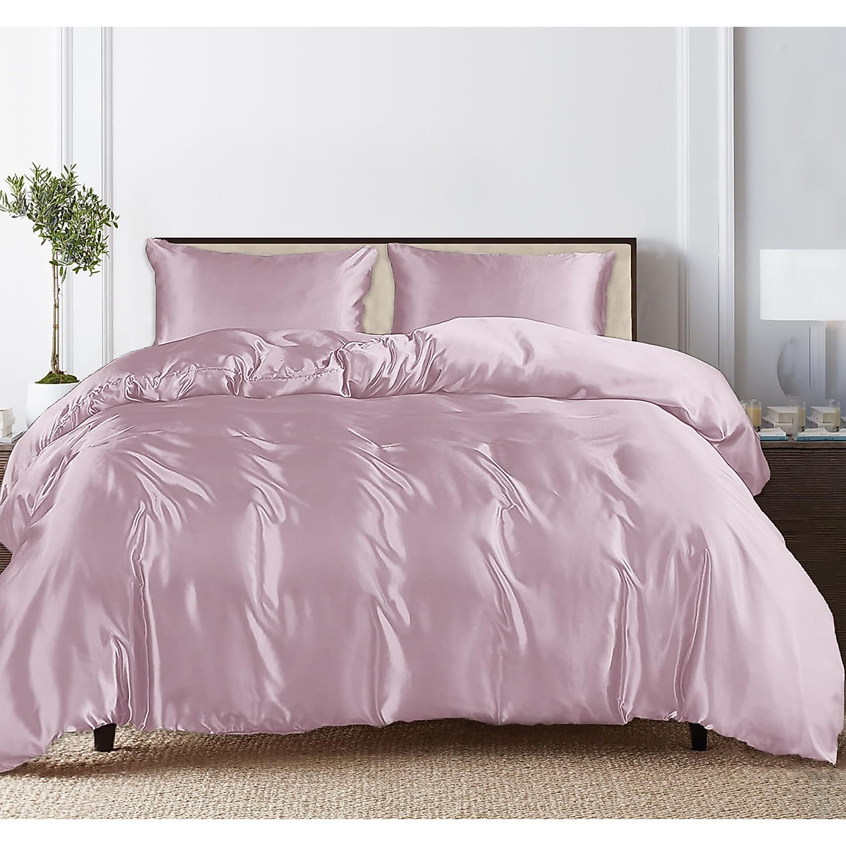 Linenwalas Tencel Lyocell Duvet Cover Set with Deep Pocket Fitted Sheet, Viscose Made from Eucalyptus Soft, Lightweight and Breathable Complete Bedding Set (Lilac, King)