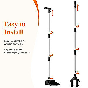 Lifewit Plastic Dog Pooper Scooper for Medium/Small Dogs, Adjustable Stainless Metal Pole Long Handle Poop Scoop Set with Rake and Tray for Lawns, Yard, Grass