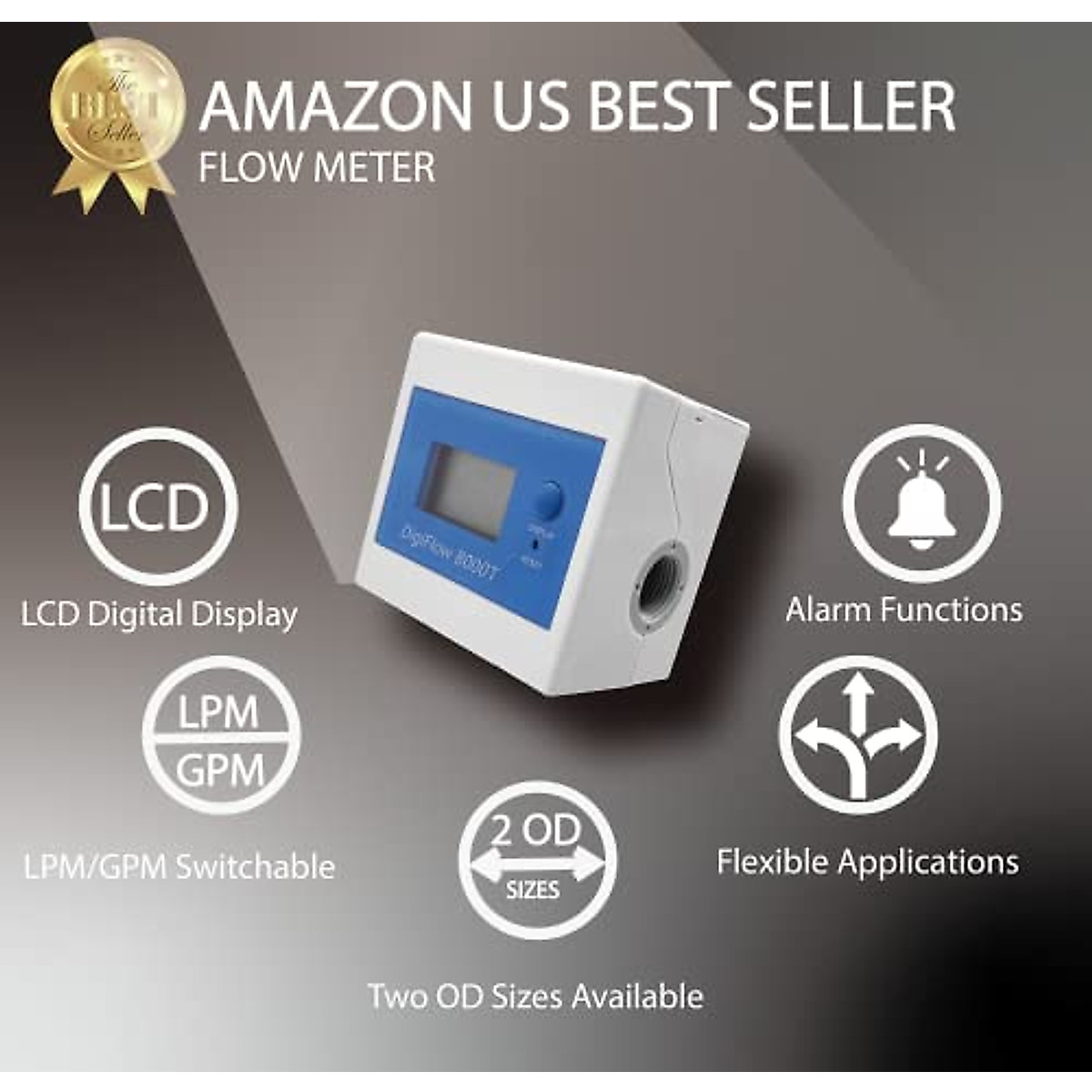 IDENTER Filter Monitor Flowmeter Digital LCD Display Water Liquid Control Flow Sensor 3/8" NPT Liter/Gallon Counting Down