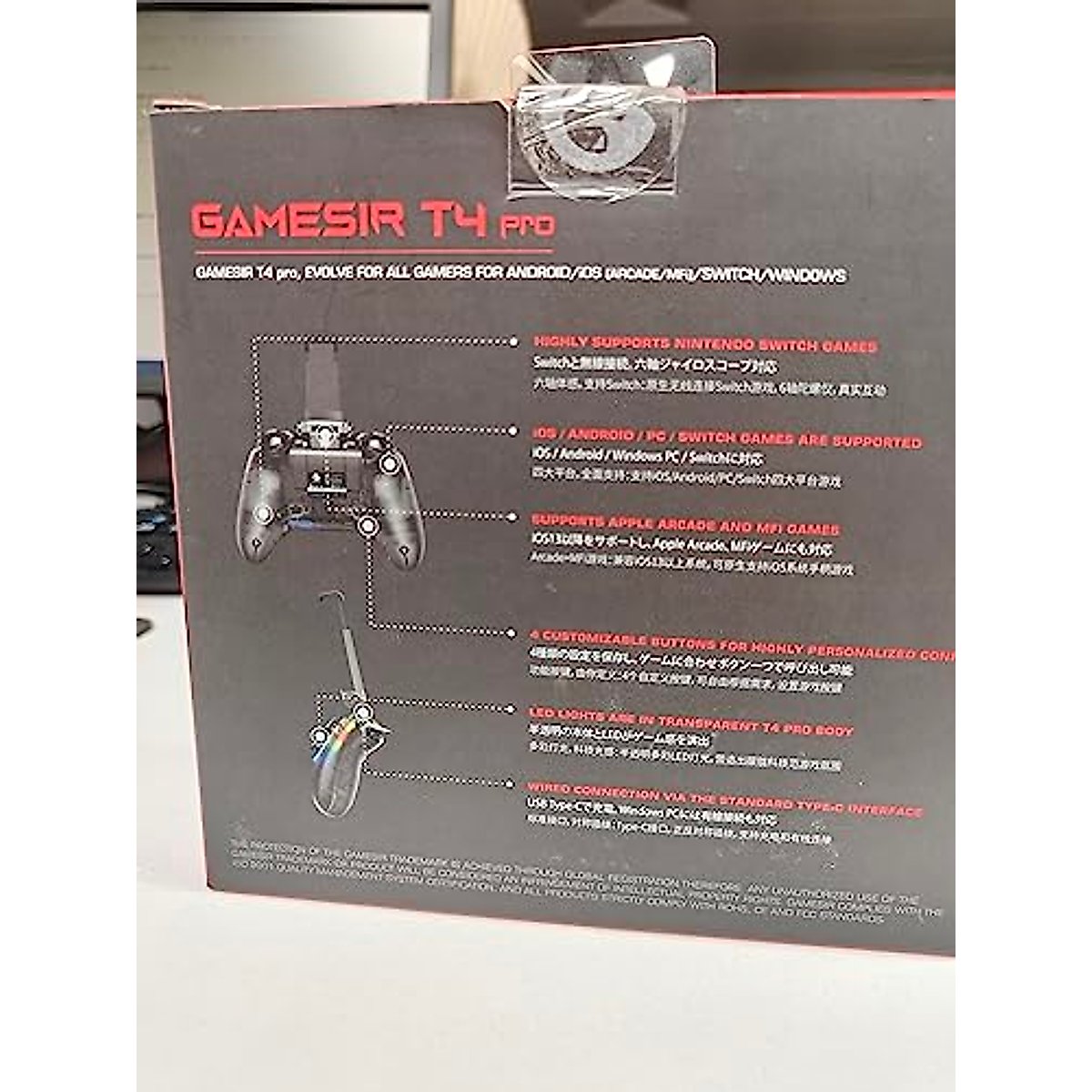 GameSir T4 Pro Wireless Game Controller for Windows 7 8 10 PC/iPhone/Android/Switch, Dual Shock USB Bluetooth Mobile Phone Gamepad Joystick for Apple Arcade MFi Games, Semi-Transparent LED Backlight