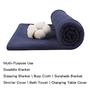 PESAAT Cotton Baby Swaddle Hat Set Newborn Infant Hats Receiving Blankets for Baby Boys Girls (Navy, 0-6 Months)