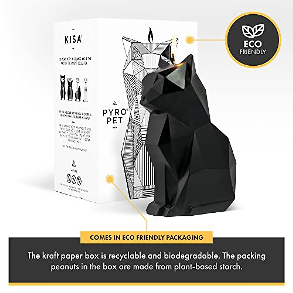 PyroPet Cat Candle - Black - Cat Candle with an Aluminum Skeleton Inside - 25 Hour Burn Time - 7” Tall - Unique Gift for Cat Lovers, Halloween, Christmas Gifts, Mom, Daughter, Wife, Girlfriend Gifts