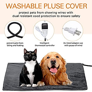 Set of 2 Pet Heating Pad Heated Dog Bed Electric Cat Warming Pad Adjustable Temperature Pet Warming Mat with Timer, Removable Washable Cover, Anti Bite Cord for Indoor Outdoor Pets, 17.7 x 27.6 Inch