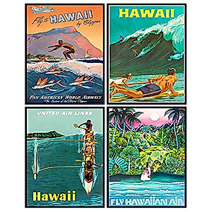 Hawaii Wall Decor - Hawaiian Wall Art - Hawaiian Wall Decor - Tropical Decor - Surfing Wall Art - Surf Decor - Ocean Wall Decor - Vintage Travel Posters - 8x10 Picture Set