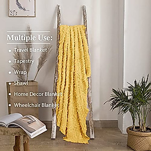 Simple&Opulence 100% Cotton Throw Blanket for Bed, Couch, Boho Textured Geometric Knit Woven Blanket with Tassels Soft, Lightweight Breathable Shabby Chic Farmhouse Decoration for All-Season(Yellow)
