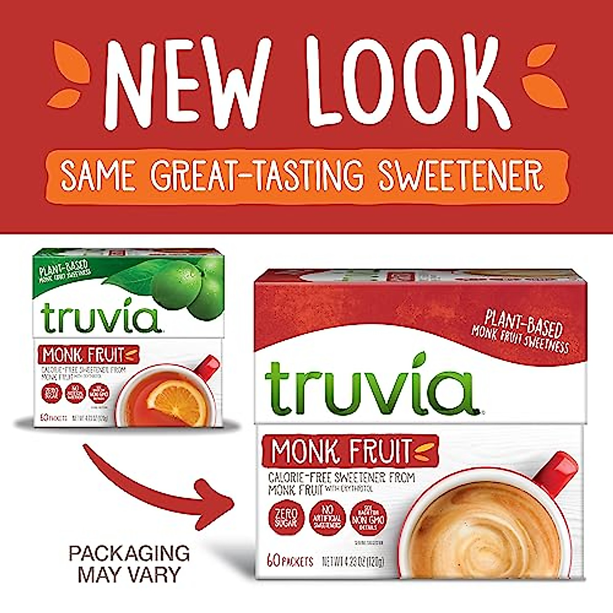 Truvia Calorie-Free Sweetener from the Monk Fruit Packets, 60 Count Monkfruit Box (Pack of 1)