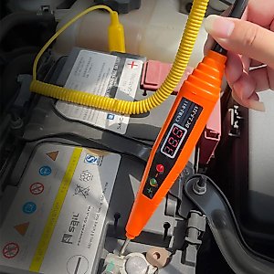 Automotive Test Light, DC 2.5-32V Car Diagnostic Tool Circuit Tester, Digital and LED Indication Voltage Test Pen, Circuit Voltage Tester with Extended Spring Wire for Car, Trucks, Vehicles (Orange)