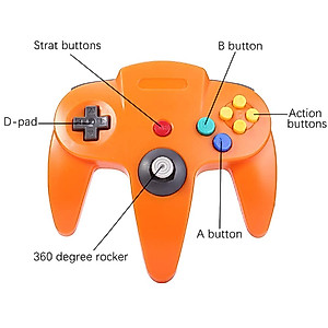 ZeroStory Classic N64 Controller, Wired N64 Controller Joystick with 5.9 Ft N64 AV Cable for N64 Video Game Console (Black and Orange) (Renewed)