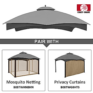 CoastShade Patio 10X12 Replacement Canopy Roof for Lowe's Allen Roth 10X12 Gazebo Backyard Double Top Gazebo #GF-12S004B-1（Gray）