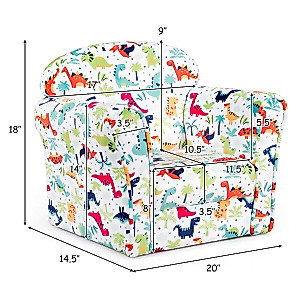 Costzon Kids Couch, Children's Sofa Armrest Chair with Pattern, Toddler Furniture w/Sturdy Wood Construction, Preschool, Lightweight Children Couch Sofa Chair for Aged 1-5 Boys & Girls Gifts, Dinosaur