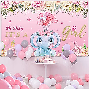 Girl Baby Shower Decorations It's a Girl Baby Shower Backdrop Pink Elephant Baby Shower Banner Floral Background Decorations for Baby Girl Baby Shower Party Supplies Birthday Photo Booth Props