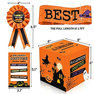 55 PCS Halloween Costume Contest Ballot Kit Orange Halloween Party Supplies Costume Contest Ballot Box Voting Cards Award Ribbons Best Costume Award Sash for Halloween Dress-Up Party Home Office Game