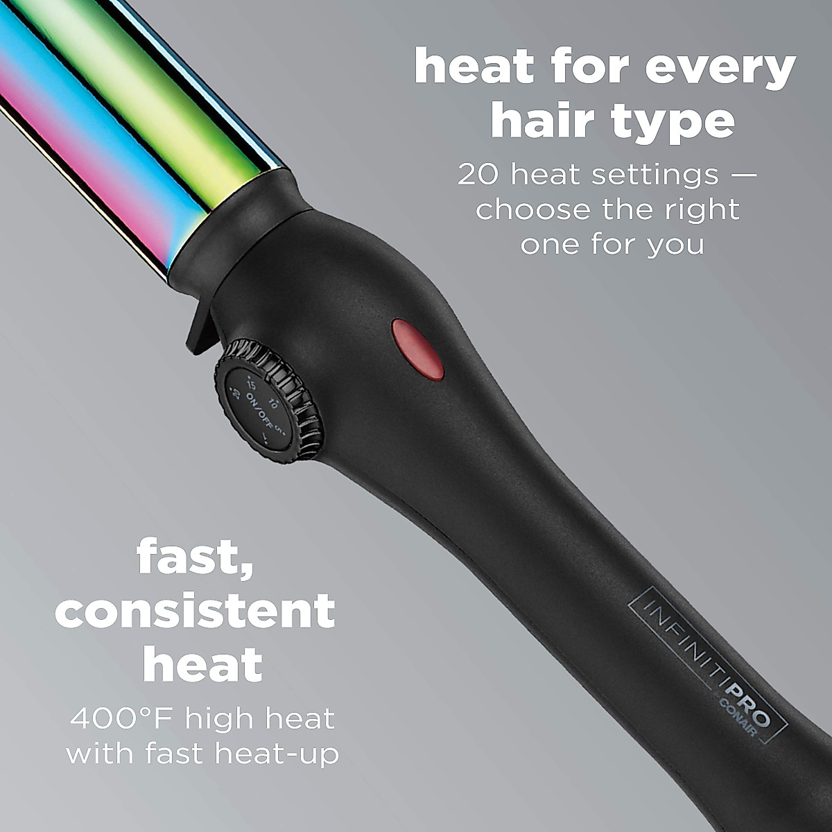 INFINITIPRO BY CONAIR Rainbow Titanium 1 1/4-inch Curling Wand, Straight wand produces flawless waves