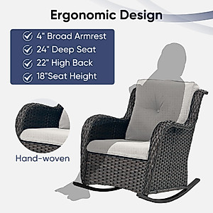 Belord Patio Rocking Chairs Bistro Set - Wicker Outdoor Rocking Chairs Set of 2 with Side Table, All Weather Rattan Rocker Seating Patio Furniture Set for Porch Balcony Garden Brown