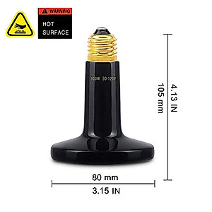 2-Pack 100W Ceramic Heat Lamp with 1-pcs Digital-Thermometer, Infrared Heat Emitter Bulbs for Reptiles, Amphibians, Chicken Brooder Coop Lizard Turtle Snake Aquarium, No Light No Harm, ETL Listed