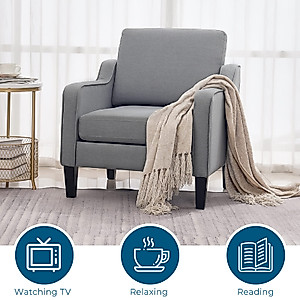 VINGLI Mid century Modern Accent Chair,Light Grey Fabric Accent Chairs for Living Room Upholstered Armchair with Scooped Arms for Bedroom,Apartment,Studio,Office,Waiting Room