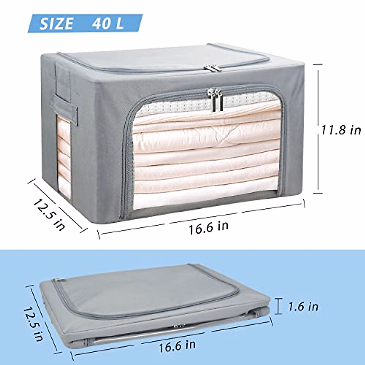 Clothes Storage Bins with Foldable Sturdy Frame and Carrying Handles,Stackable Storage Box for Closet Shelf Organizers for Seasonal Clothing,Blankets,Towel Bed Sheets,Toys Gift Others (Medium -40L x3PACK, Grey)