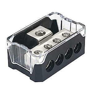 VonSom 4 Way Power Distribution Block, 1x 0/2/4 AWG Gauge in / 4X 4/8/10 Gauge Out Amp Power Distribution Ground Distributor Connecting Block for Car Amplifier Audio Splitter 2 Pack